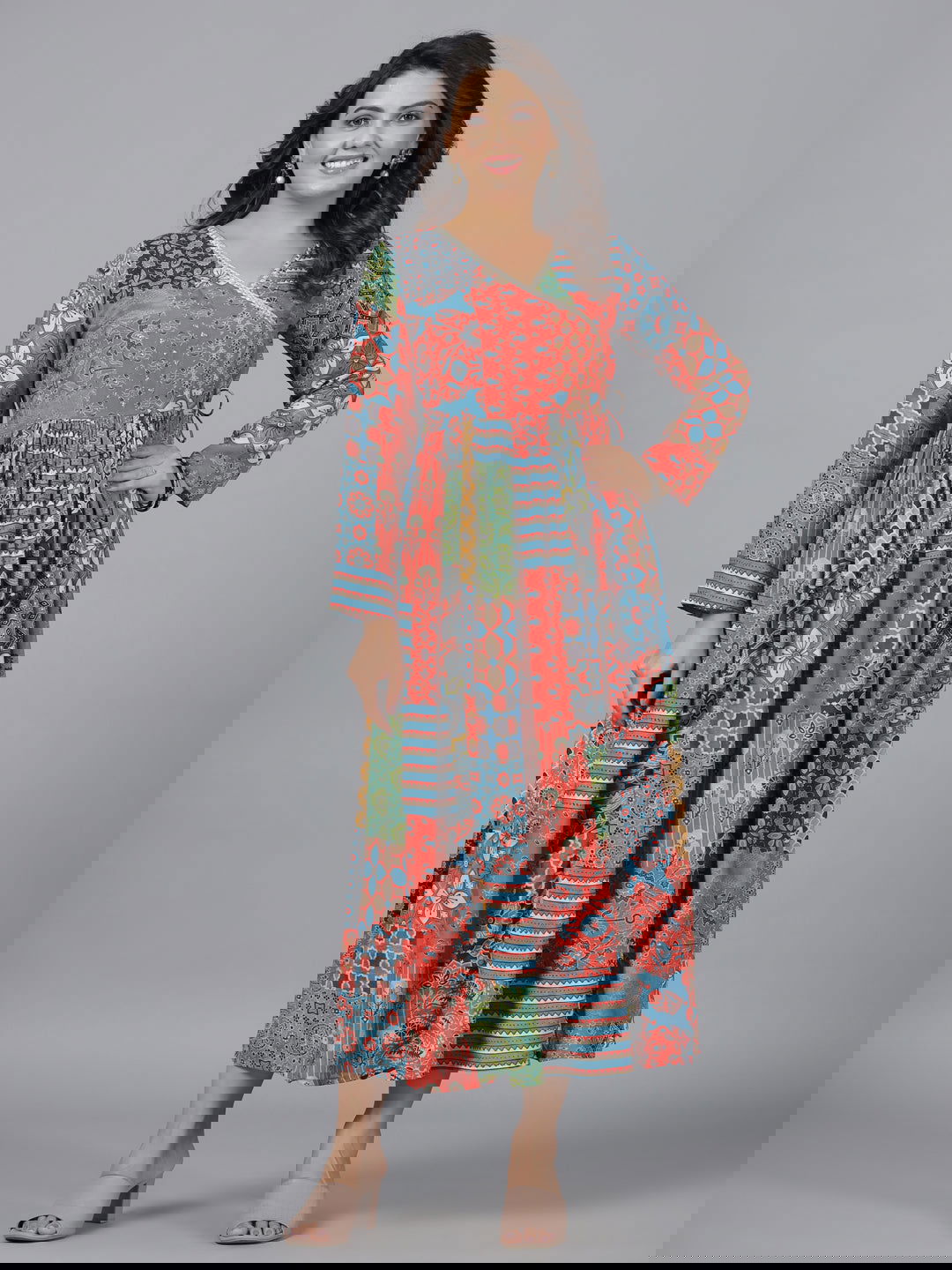 Juniper Red Ethnic Muslin Maxi Dress - Elegant Lacy Design for Women